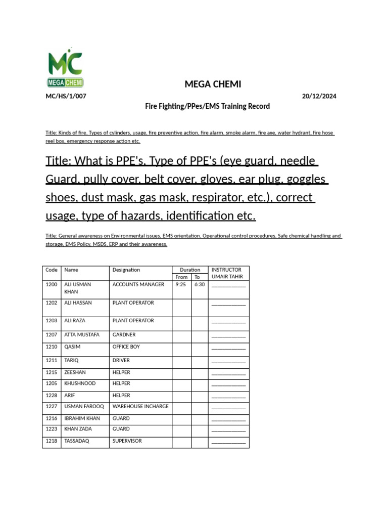 MC - Traning Data Sheet 20-12-2024 | PDF