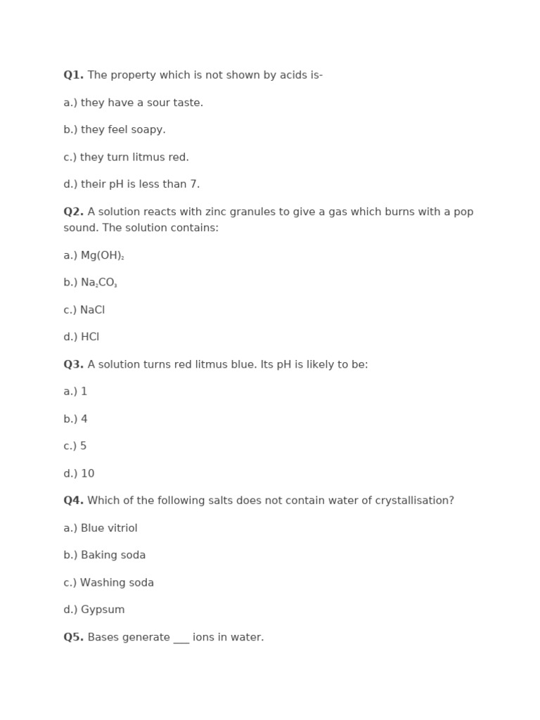 Acids Bases and Salts Worksheet | PDF | Acid | Sodium Bicarbonate