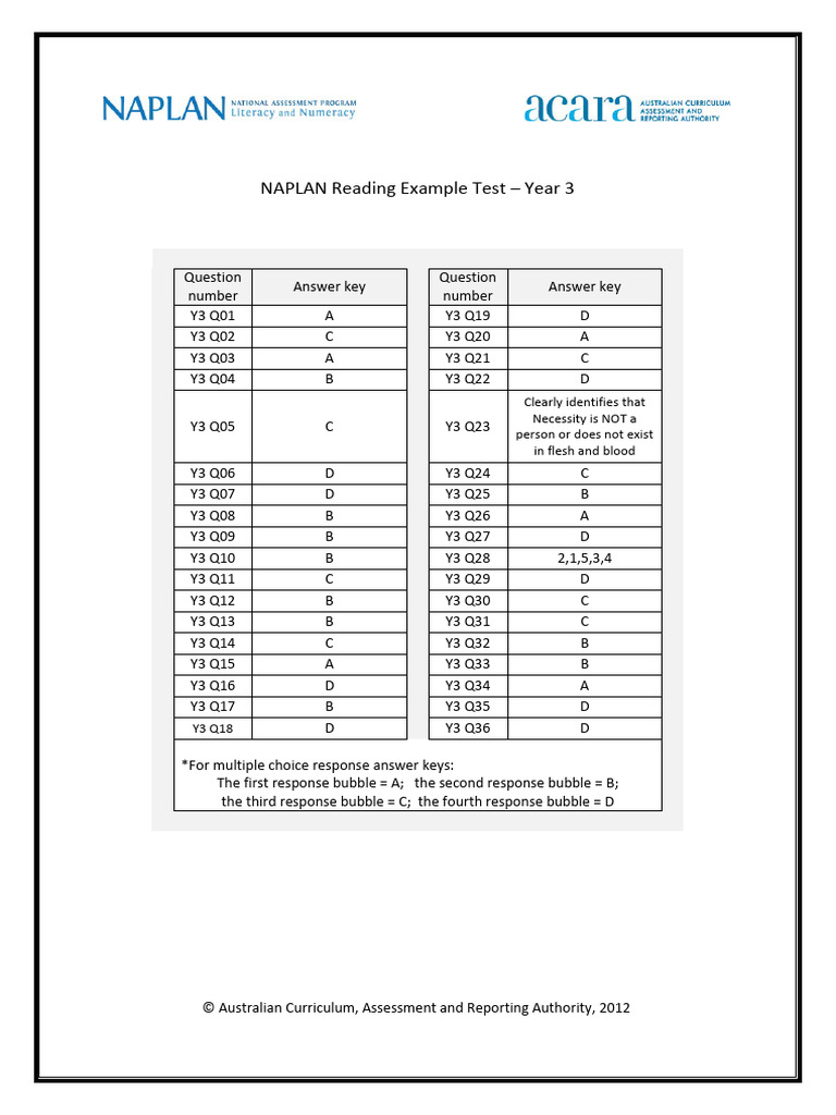 Example Test Answer Reading Y3 | PDF