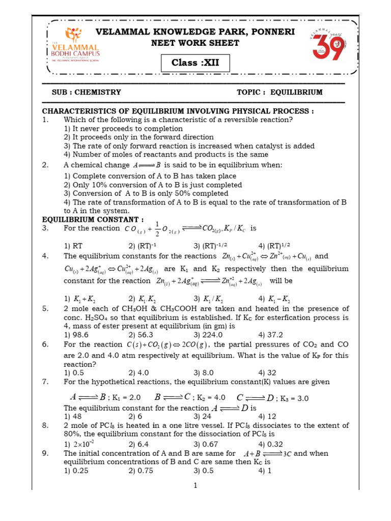 4. EQUILIBRIUM-1 | PDF | Chemical Equilibrium | Acid