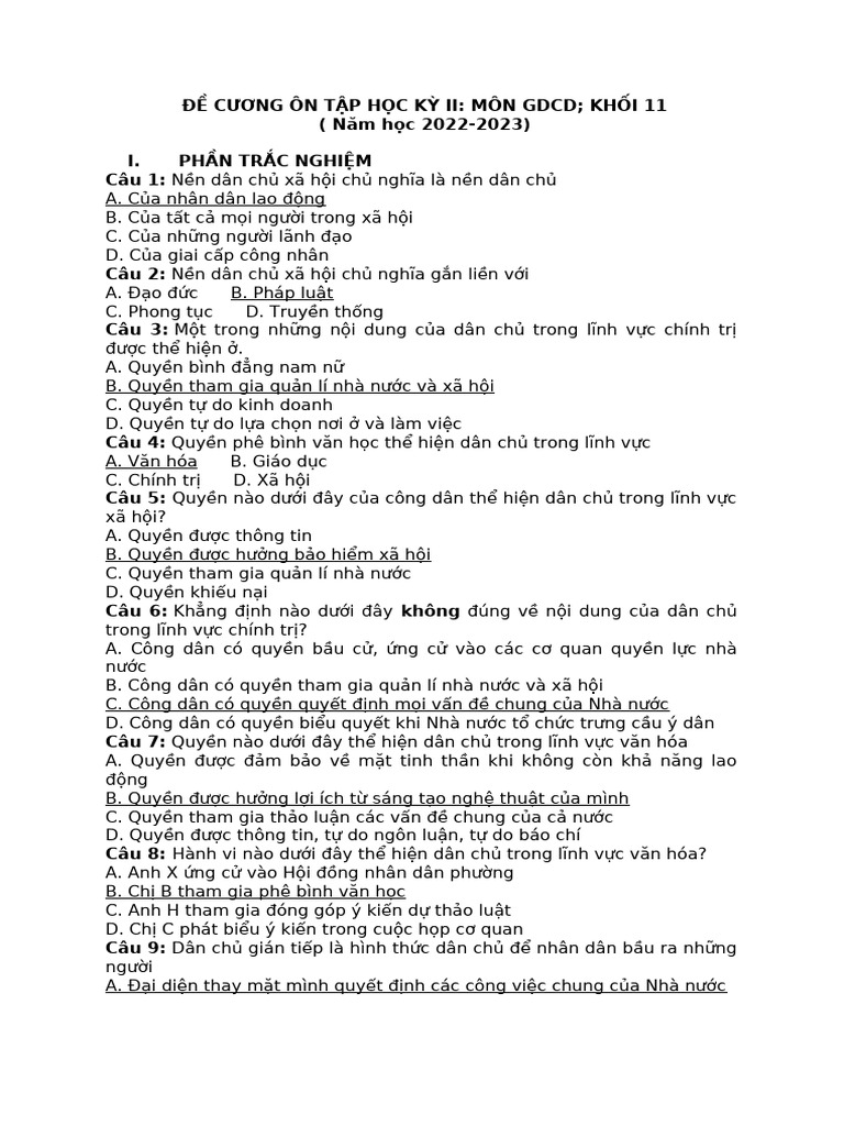 ĐỀ CƯƠNG ÔN TẬP HKII KHỐI 11 | PDF