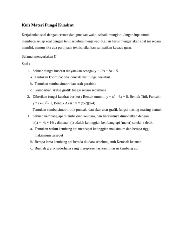 Kuis Materi Fungsi Kuadrat | PDF