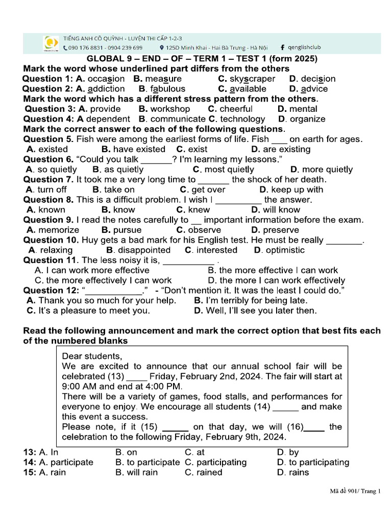 Đề 1 ôn thi CKi lớp 9 | PDF