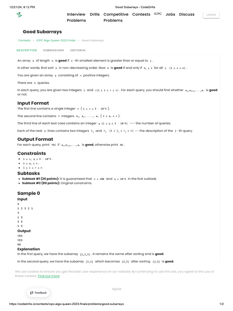 Good Subarrays - CodeDrills | PDF | Http Cookie | Computer Programming