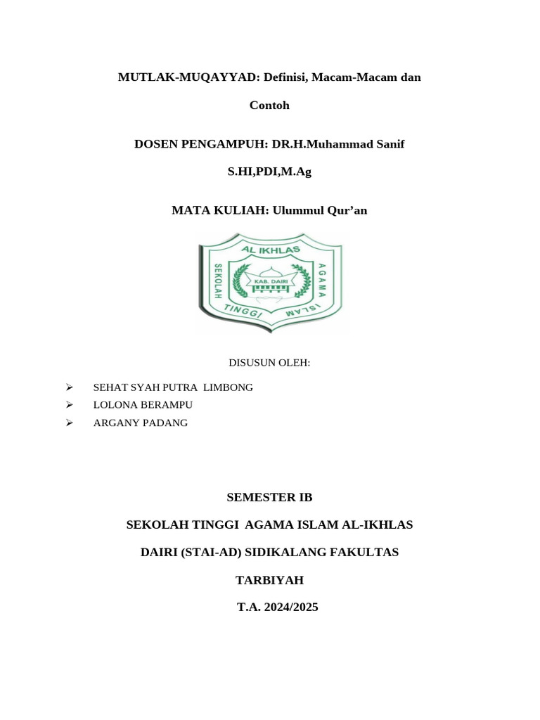 Definisi dan Contoh Mutlaq-Muqayyad | PDF