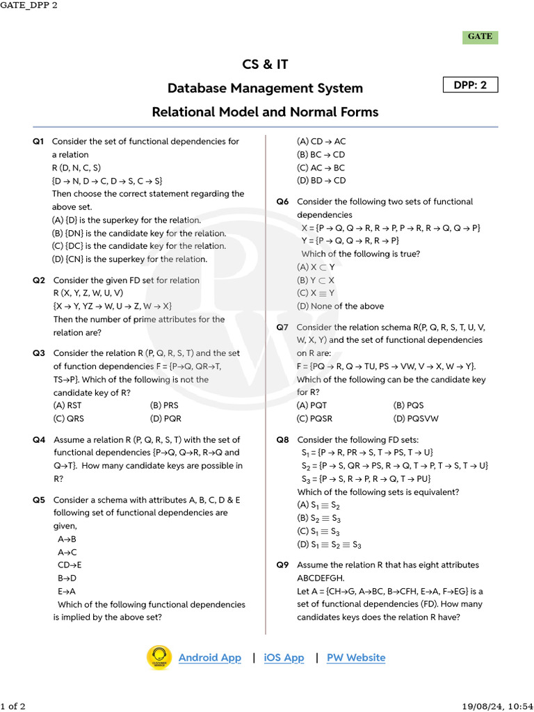 Relational Model and Normal Forms _ DPP 02 | PDF | Relational Model | Data Relational Model and Normal Forms _ DPP 02 | PDF | Relational Model | Data