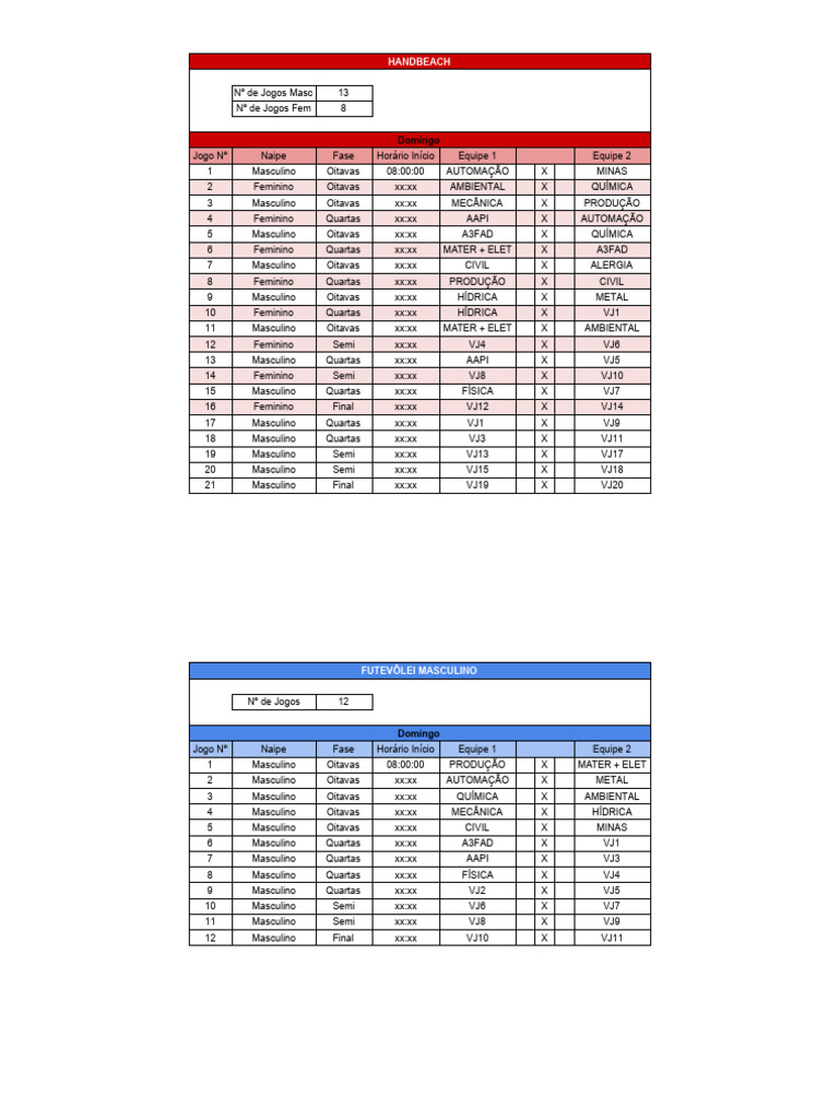 TABELA DOMINGO - Tabela | PDF