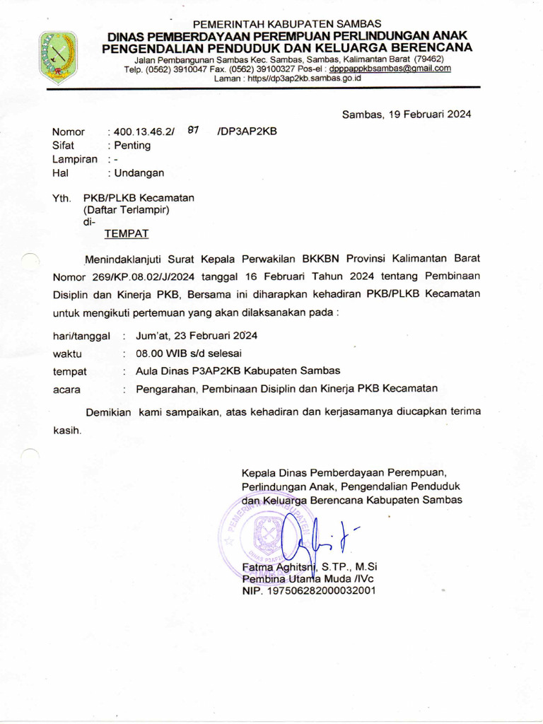 UNDANGAN PEMBINAAN PKB PLKB | PDF