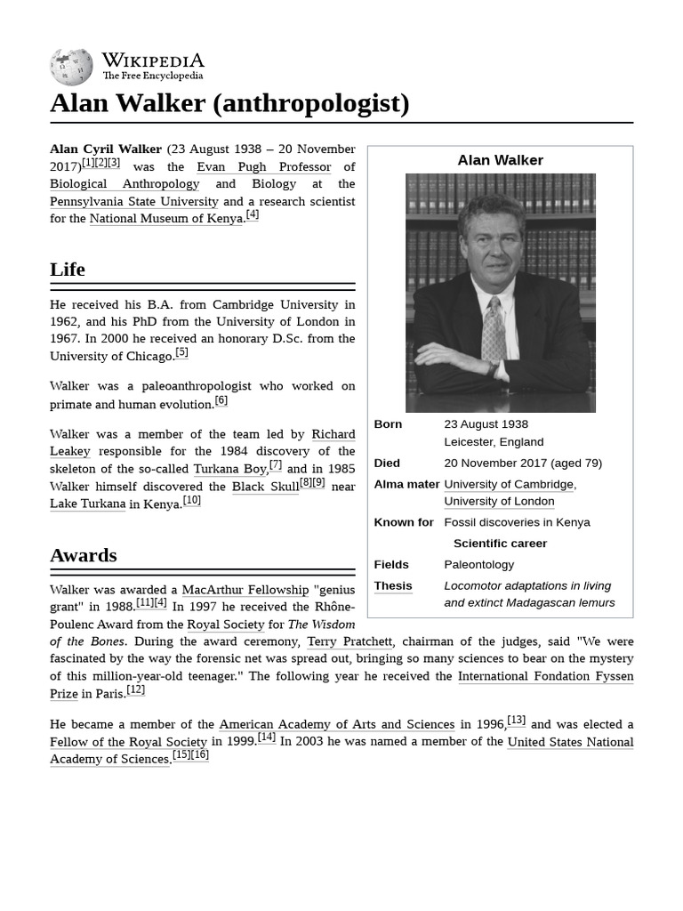 Alan Walker: Pioneer in Paleoanthropology | PDF | Human Evolution ...