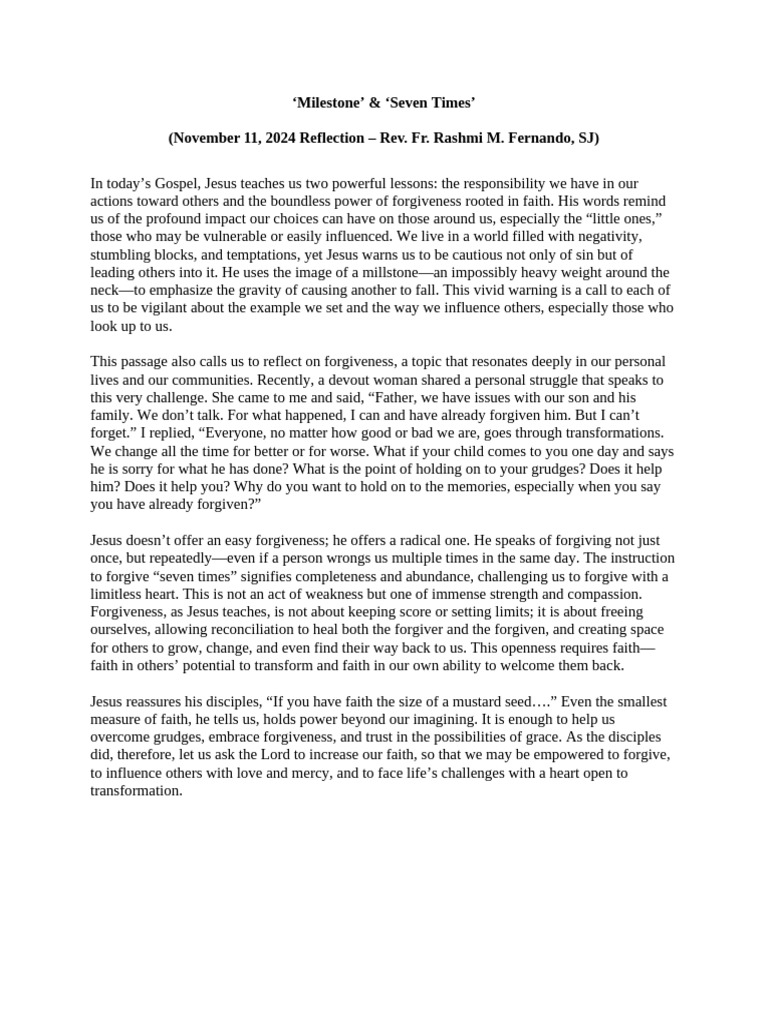 November 11th Daily Reflection by FR - Rashmi M. Fernando, SJ | PDF ...