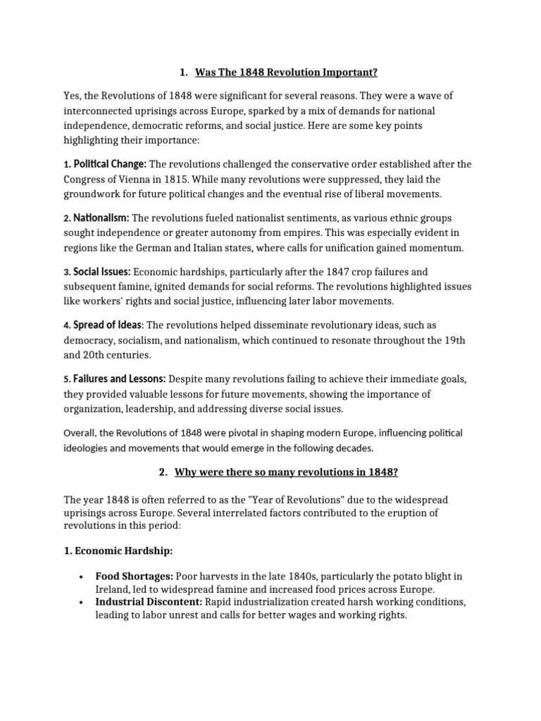 Significance of the 1848 Revolutions | PDF | Nationalism | Age Of ...