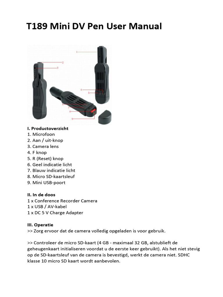 T189 Mini DV Pen User Manual (DEF) | PDF
