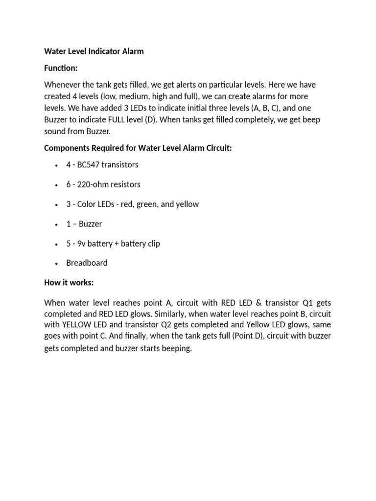 Water Level Indicator Alarm System | PDF