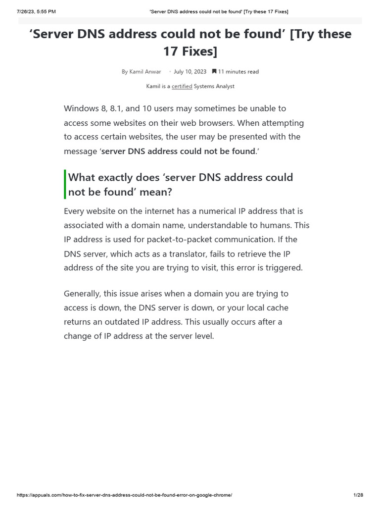 'Server DNS Address Could Not Be Found' (Try These 17 Fixes) | PDF ...