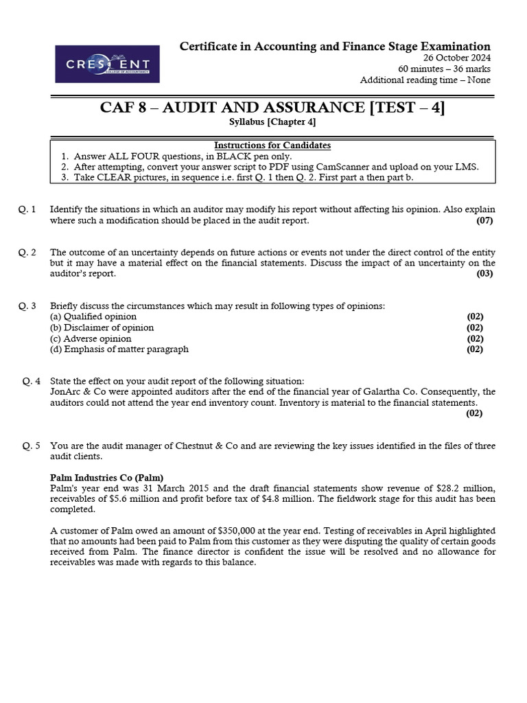 Audit and Assurance Exam Guidelines | PDF | Auditor's Report | Business