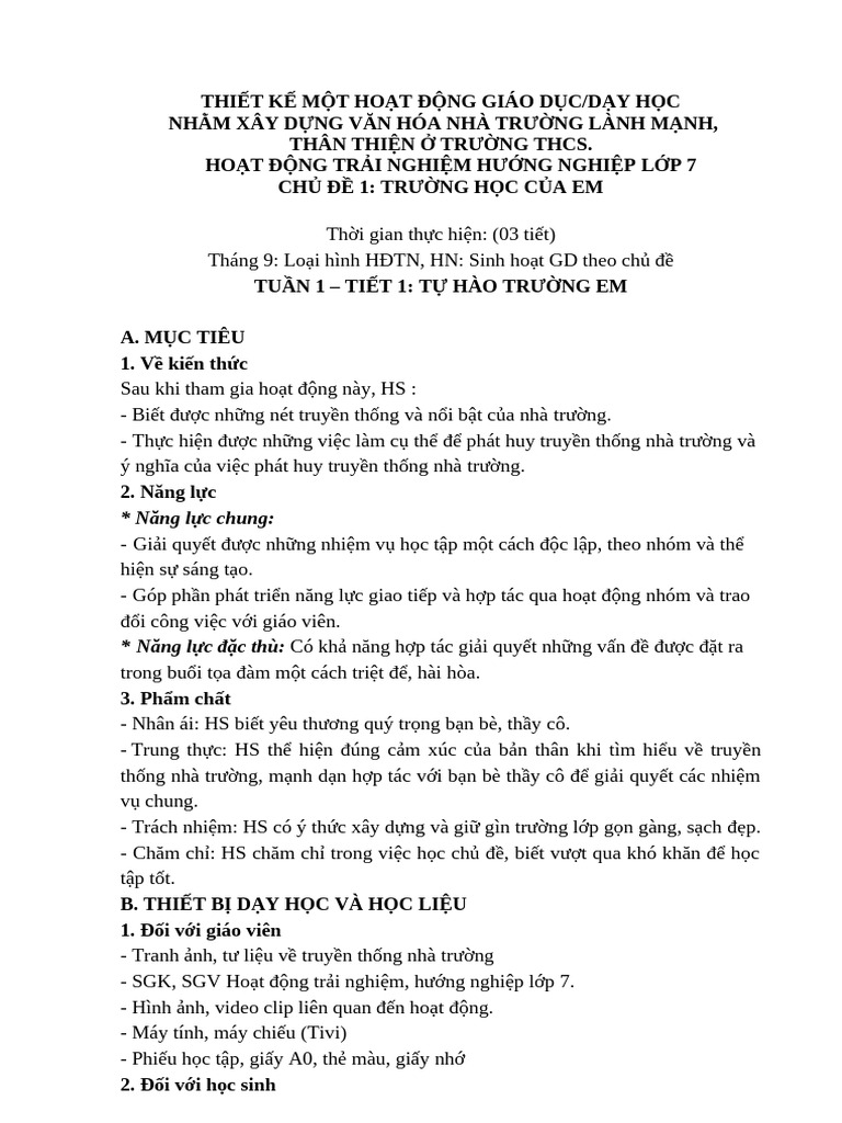 BÀI TẬP CUỐI KHÓA MODULE 6 - TỰ HÀO TRƯỜNG EM | PDF