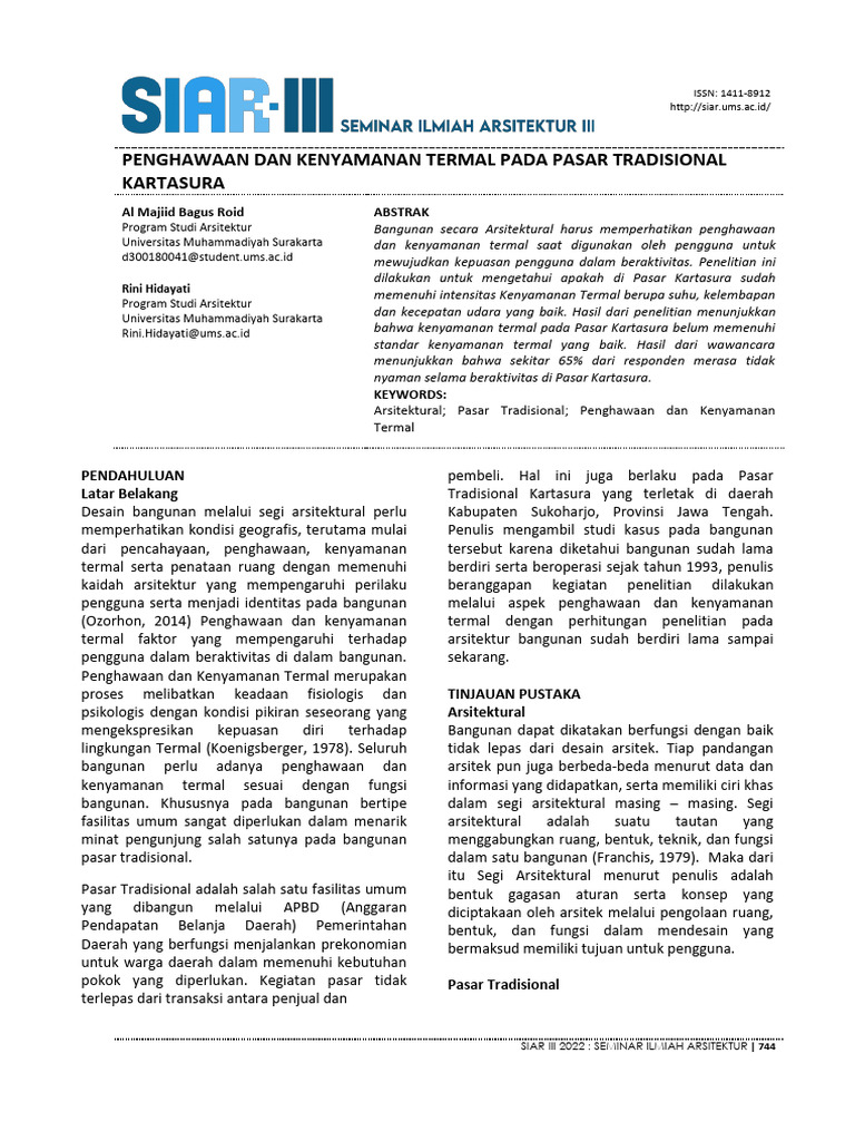 Penghawaan Dan Kenyamanan Termal Pada Pasar Tradisional Kartasura | PDF