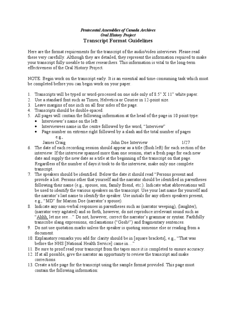 OHP Transcript Format Guideline | PDF | Pentecostalism | Bracket