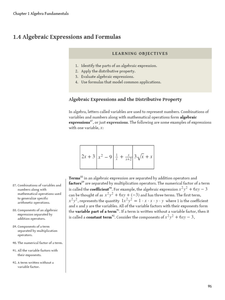 Algebraic Expressions and Formulas | PDF | Area | Multiplication