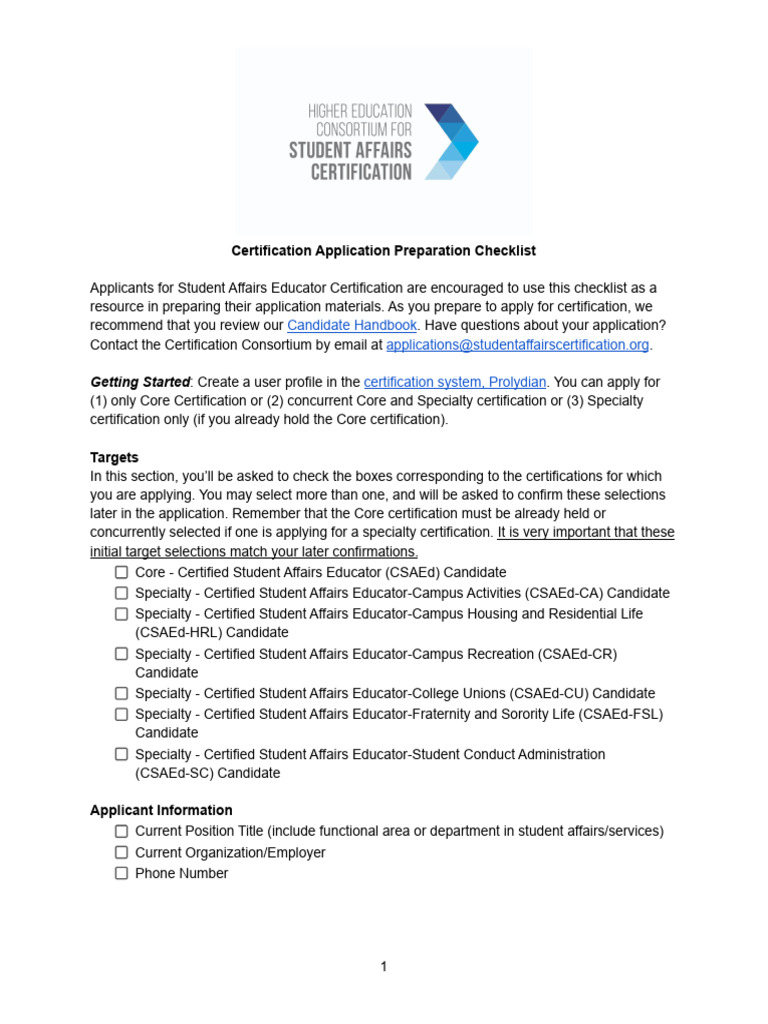 Certification Applicant Checklist-Fillable | PDF | Credit Card