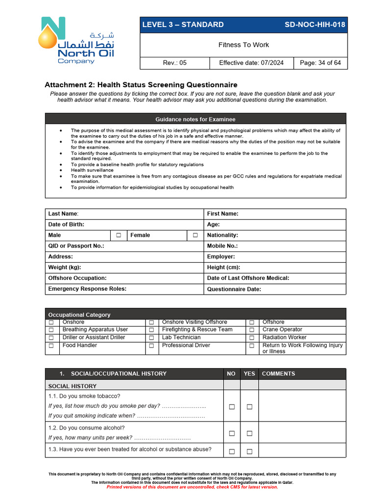 Health Status Screening Questionnaire | PDF | Physician | Diseases And ...