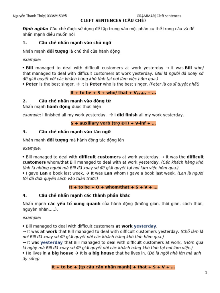 Understanding Cleft Sentences in English | PDF | Psychological Concepts
