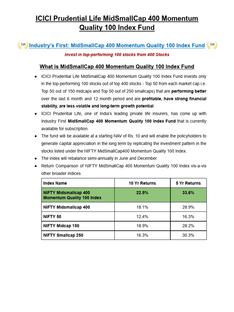 Ipru MidSmallCap 400 MomentumFund | PDF | Investing | Private Sector