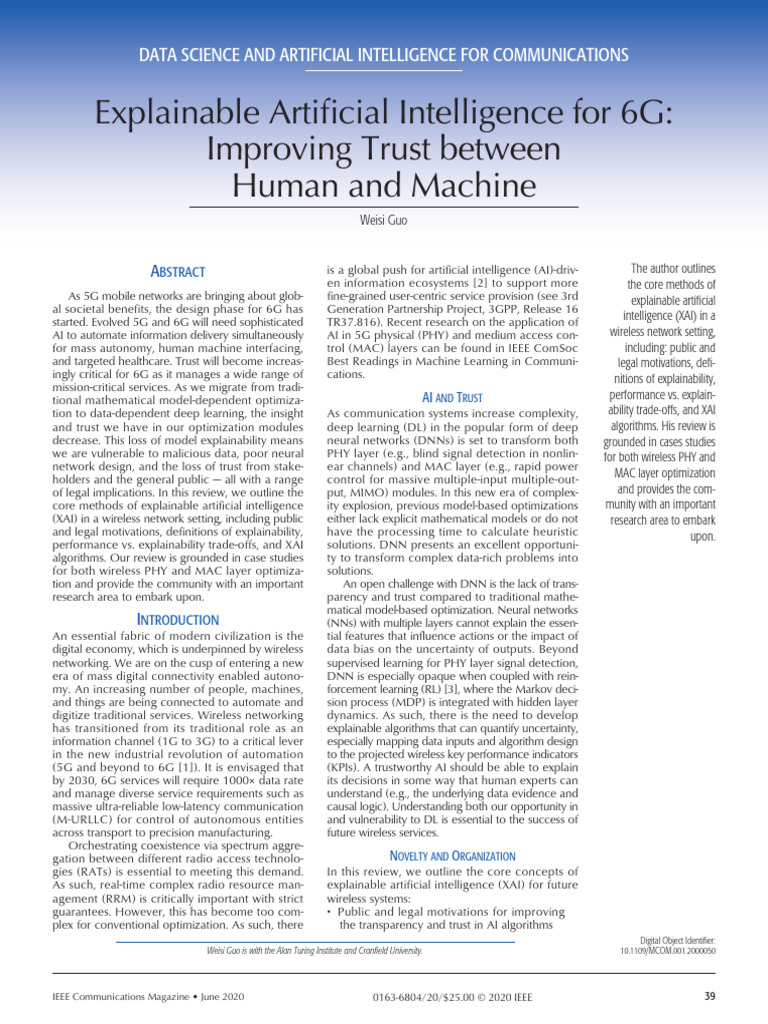 2020 Explainable Artificial Intelligence For 6G Improving Trust Between Human and Machine | PDF ...