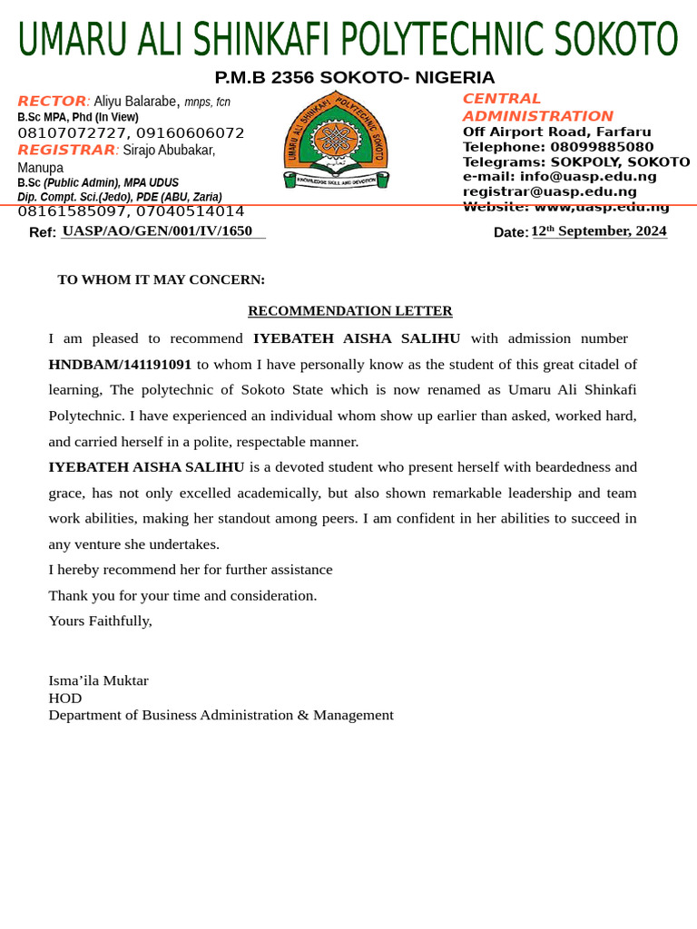 Umaru Ali Shinkafi Polytechnic Sokoto | PDF | Titles | Academic Degree