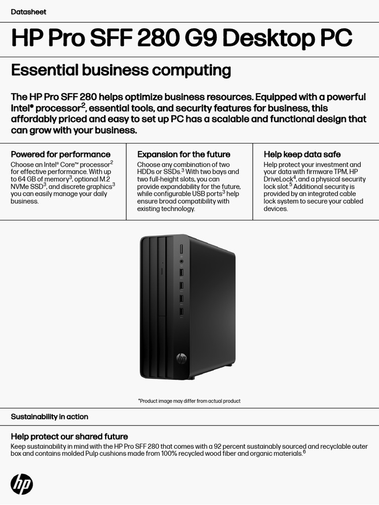HP Pro SFF 280 G9 Desktop PC | PDF | Computing | Computer Hardware