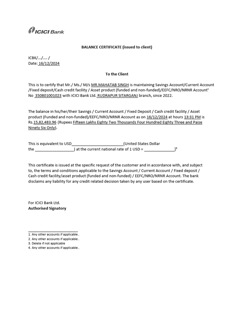 Balance Certificate | PDF