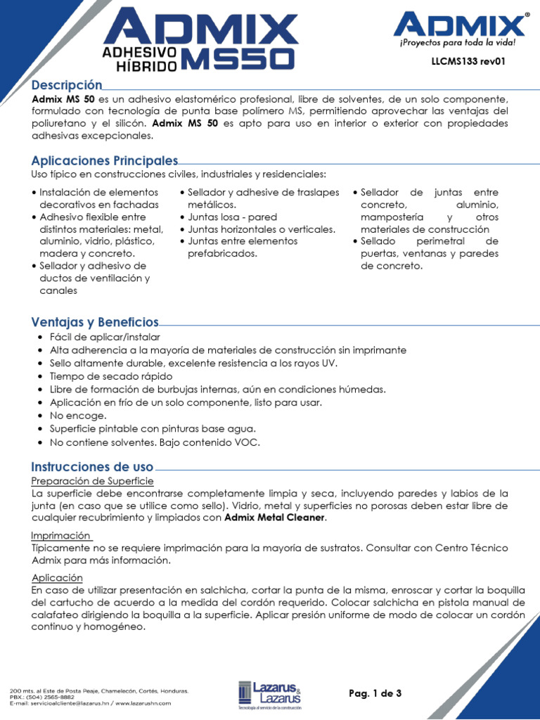 Llcms133 Admix Ms50 Rev01 | PDF | Materiales | Ingeniería de Edificación