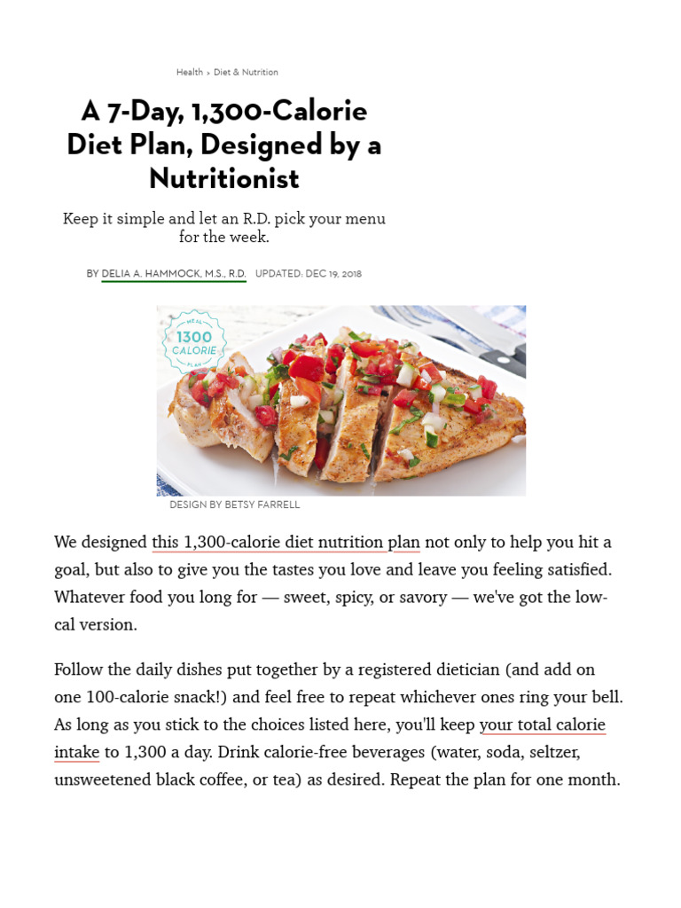 1,300 Calorie Diet Menu - Free Weight Loss Plan With 1,300 Calories ...