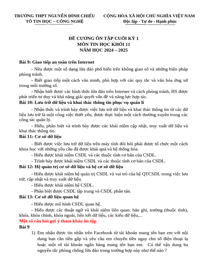 De Cuong On Tap Kiem Tra Cuoi Ky I 6759095c4f26dpqo07 | PDF