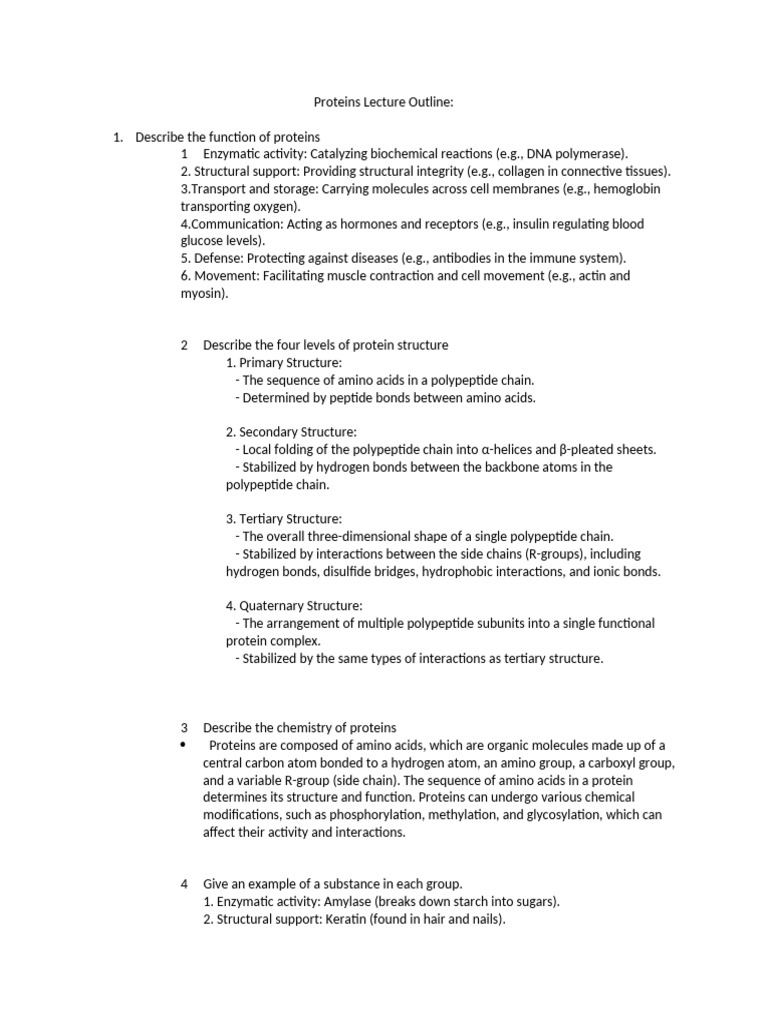 Proteins+Lecture+Outline | PDF | Proteins | Protein Structure