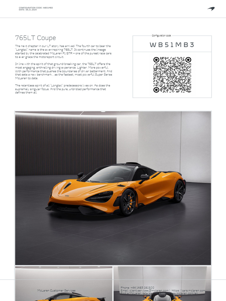 McLaren 765LT Coupe Overview and Specs | PDF | Automotive Industry | Coupes