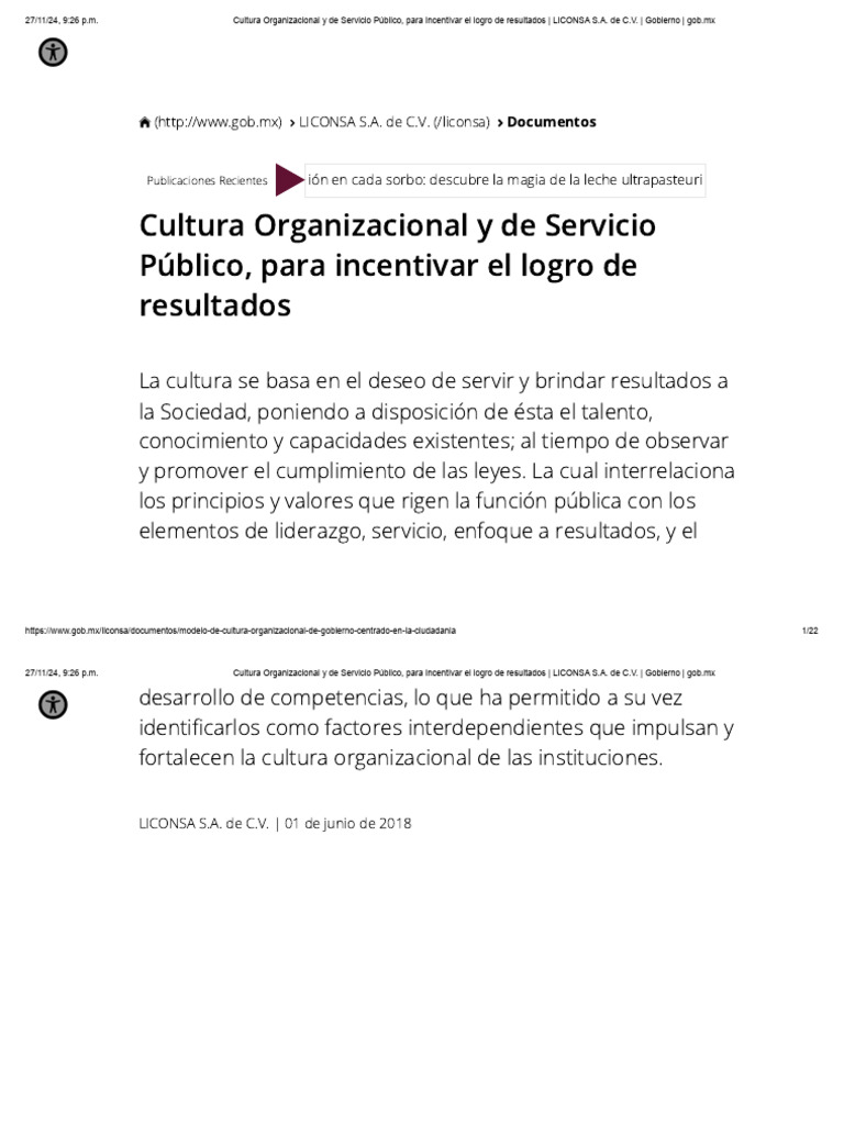 Cultura Organizacional y de Servicio Público, para Incentivar El Logro de Resultados - LICONSA S ...