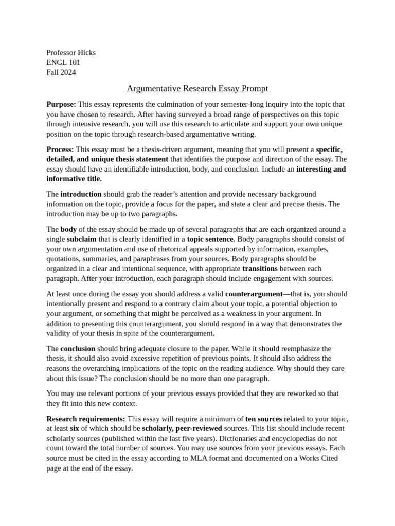 Argumentative Research Essay | PDF | Essays | Argument