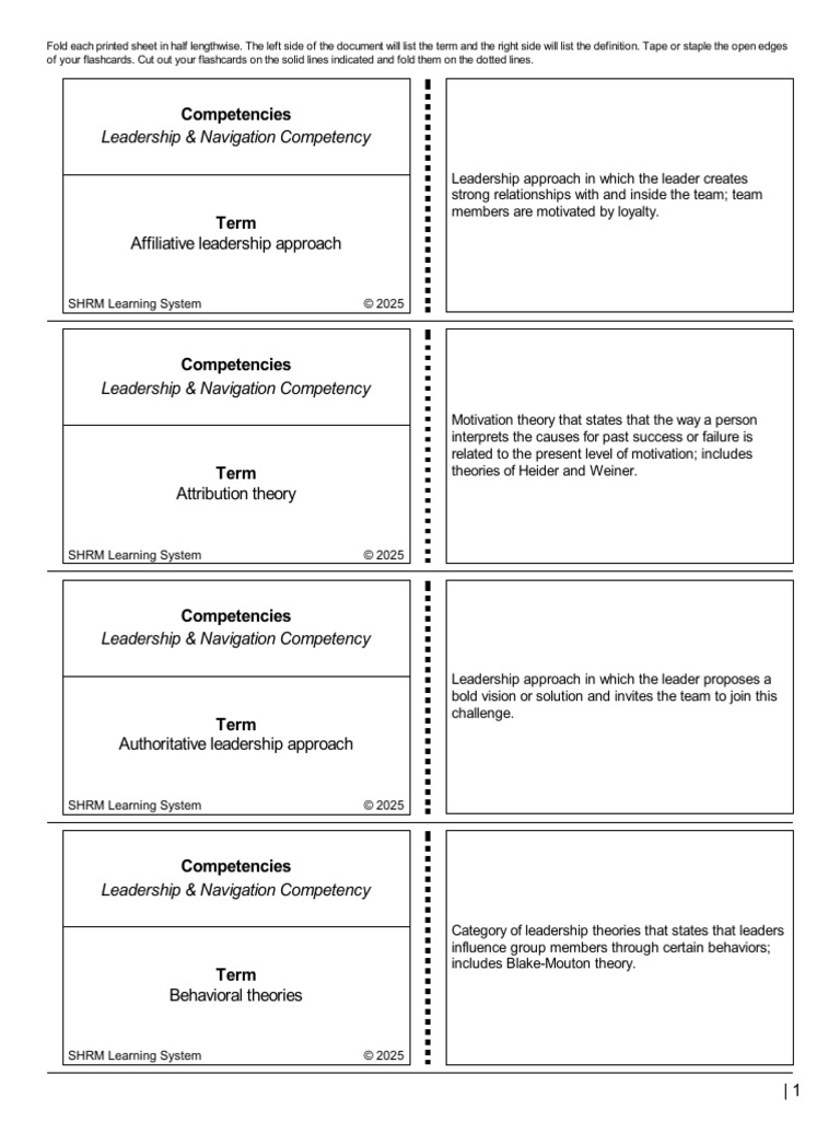 Competencies Printable Flashcards - Standard | PDF | Leadership ...