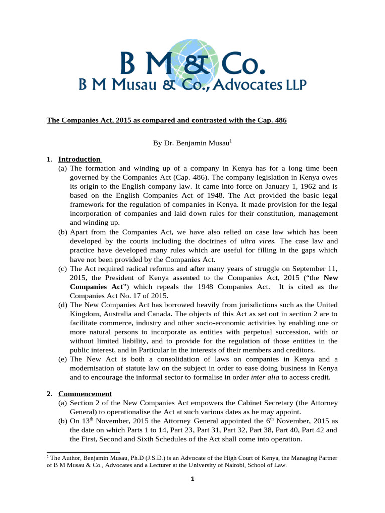 The Companies Act 2015 Compared and Contrasted From Cap. 486 by Dr ...