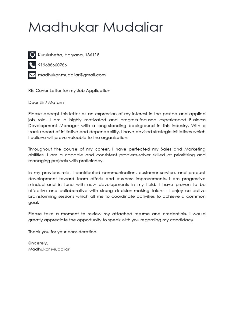 Business Development Manager Cover Letter | PDF