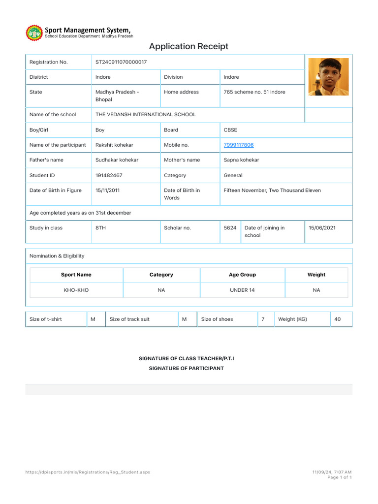 Rakshit Kohekar's CBSE School Registration | PDF