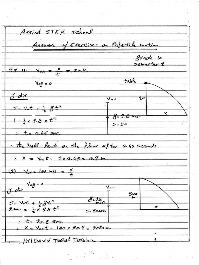 1 Answers of Exercises on Projectile Motion_2 | PDF