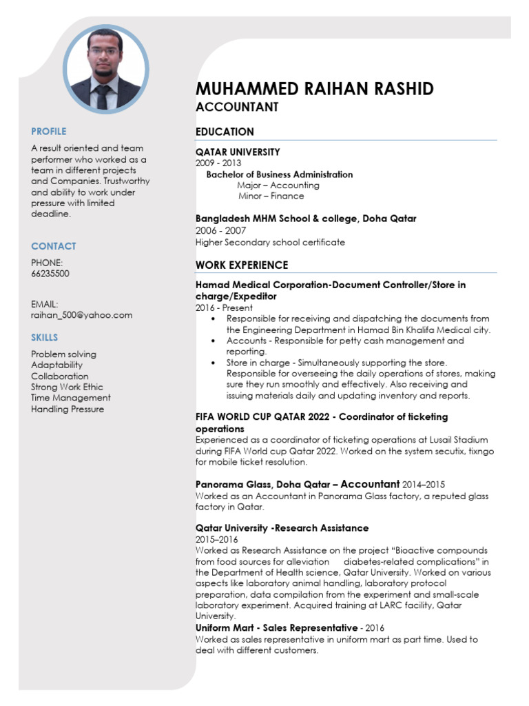 CV-Muhammed Raihan Rashid-Updated 2024-ACCOUNTANT | PDF | Qatar | Doha