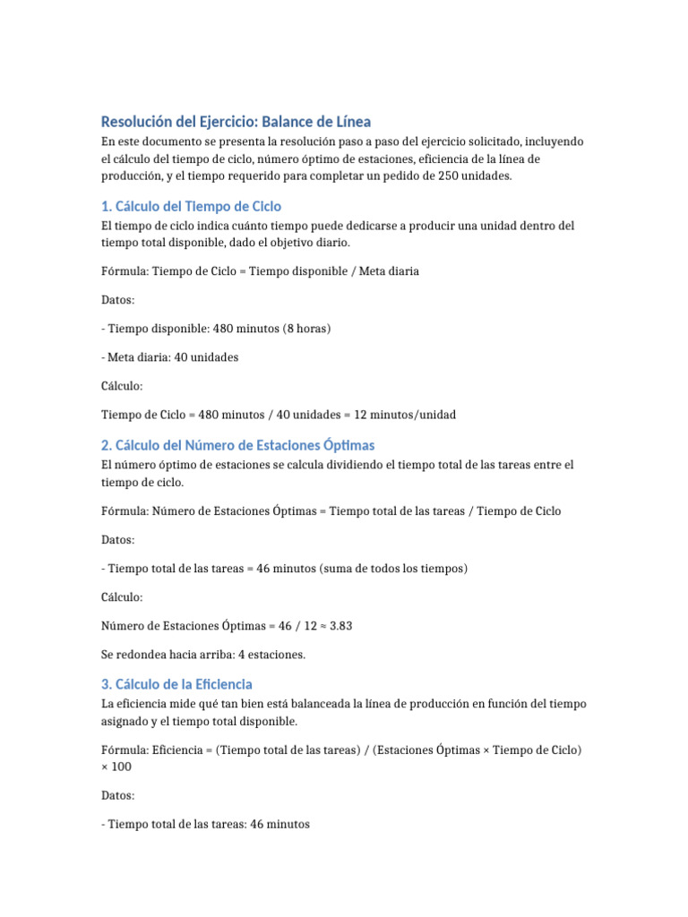Resolución Ejercicio Balance de Línea | PDF