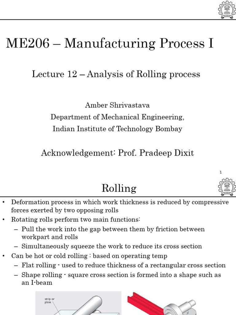 Lecture 10b-Forming - Rolling | PDF | Rolling (Metalworking) | Friction