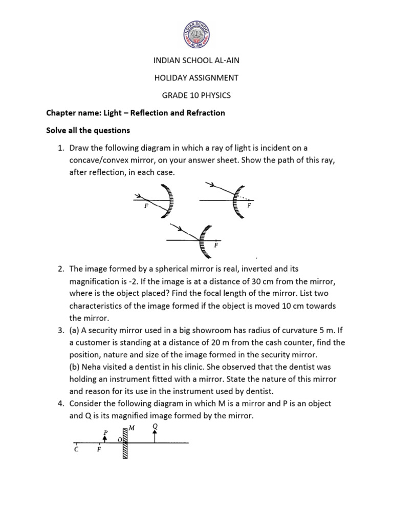 Gr10 Physics Holiday Assignment 2024-2025 - 240701 - 182329 | PDF | Mirror | Eye