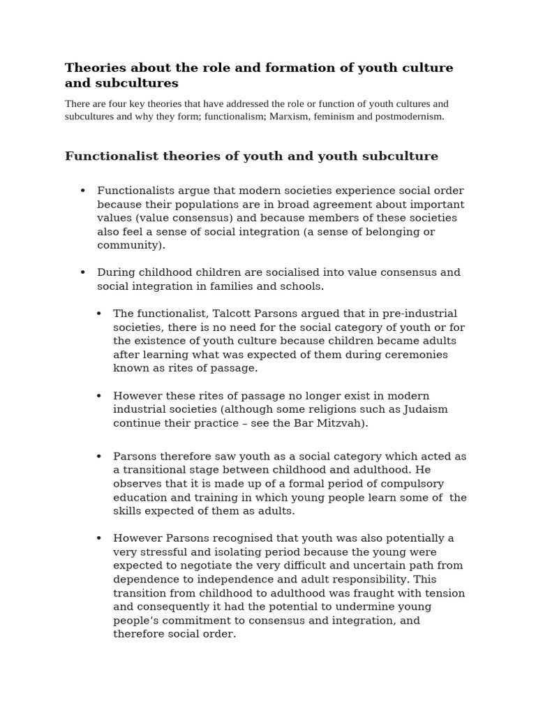 Theories of Youth Culture Formation | PDF | Youth | Rituals