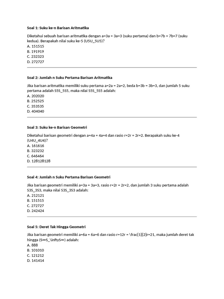 Soal Sas Ganjil Matematika Barisan Dan Deret | PDF