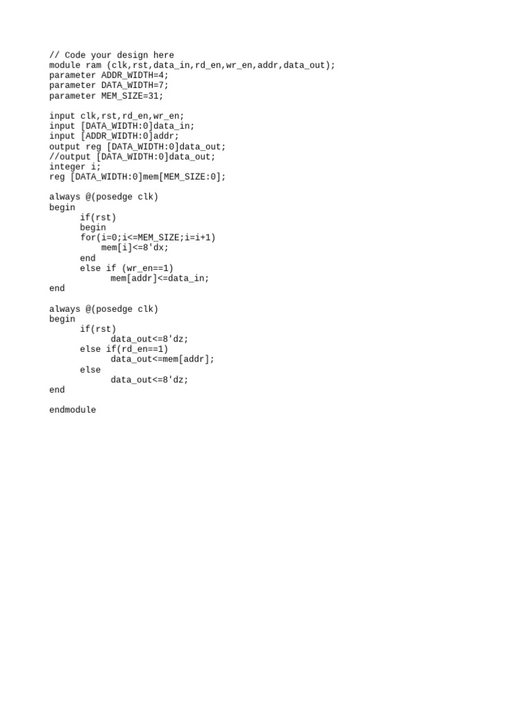Verilog RAM Module Design Code | PDF